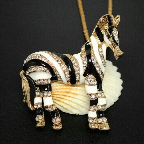 Lirrio's Closet | Jewelry | Rhinestone Enamel Zebra Pendant Brooch Nwt ...
